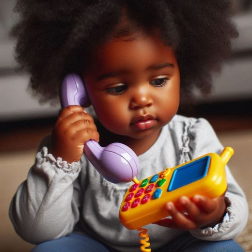 Young Black Baby Girl Talking On A Toy Cell Phone – Mobile Wise